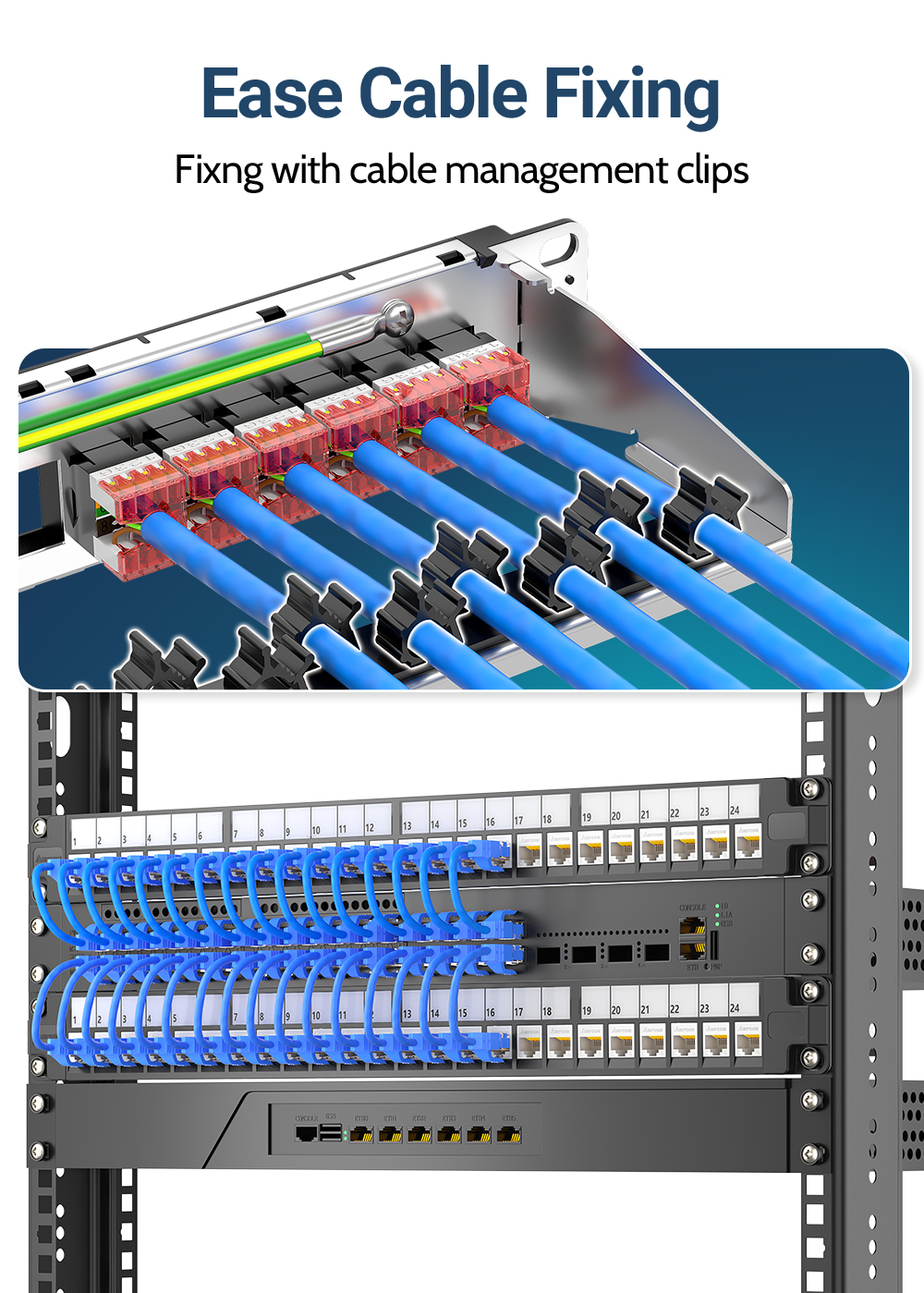 AMPCOM 1U 24-Port UTP Keystone Patch Panel, Rack-Mounted with Rear ...