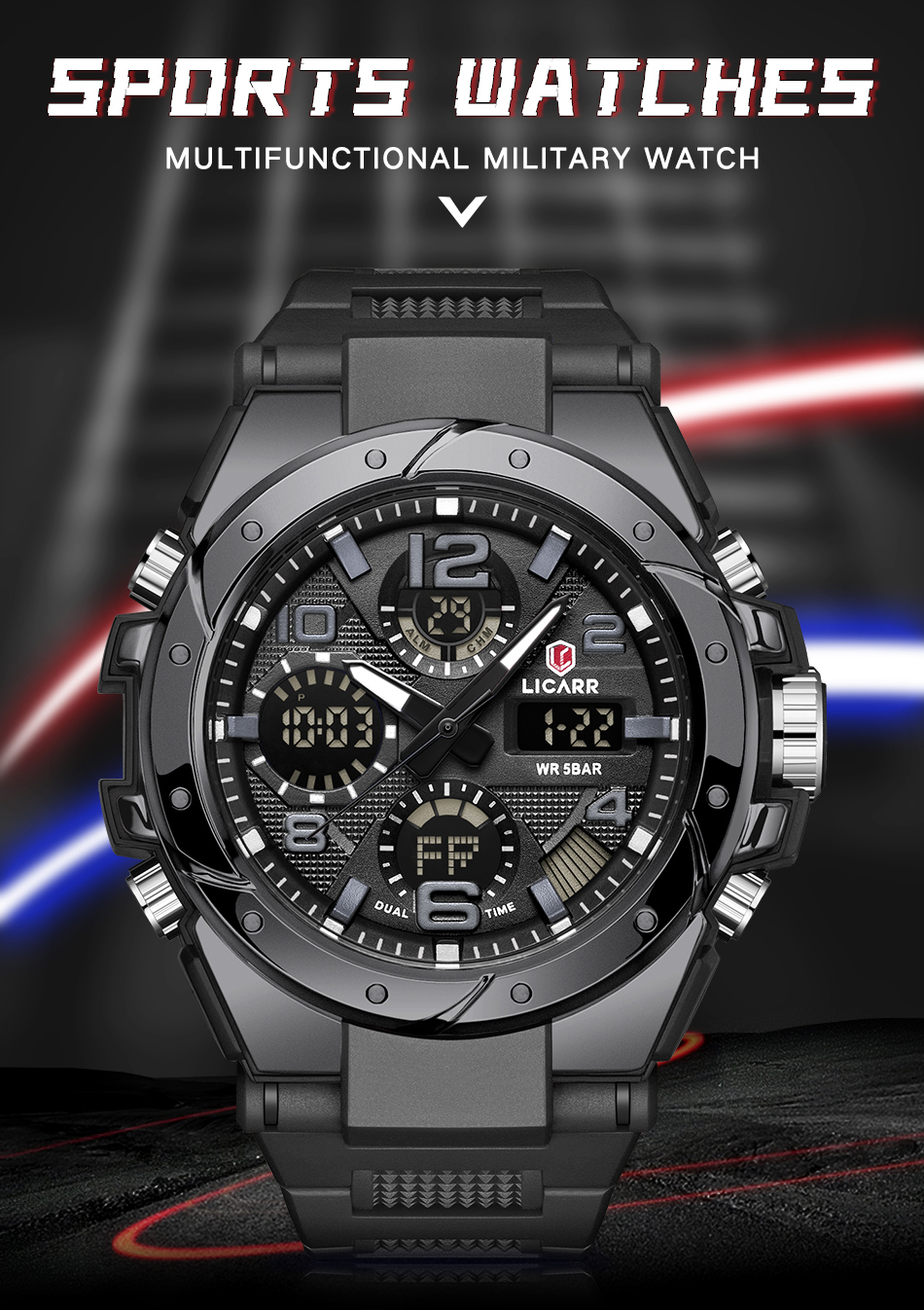 LICARR Top Fashion Casual Dual Display Original Brand Men's Watch ...