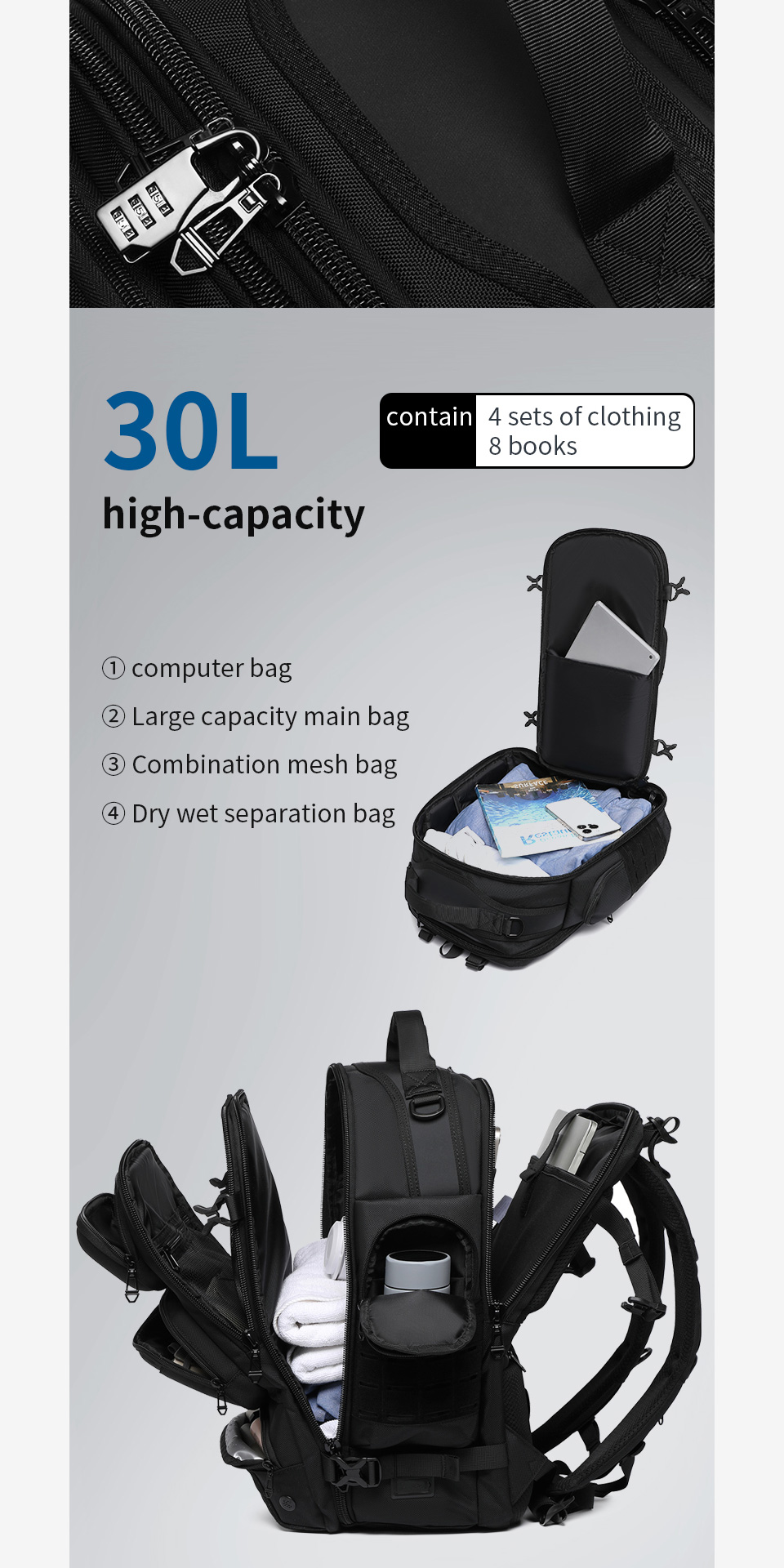 OZUKO Large Capacity Backpacks Anti-theft Outdoor Shoe Pocket ...