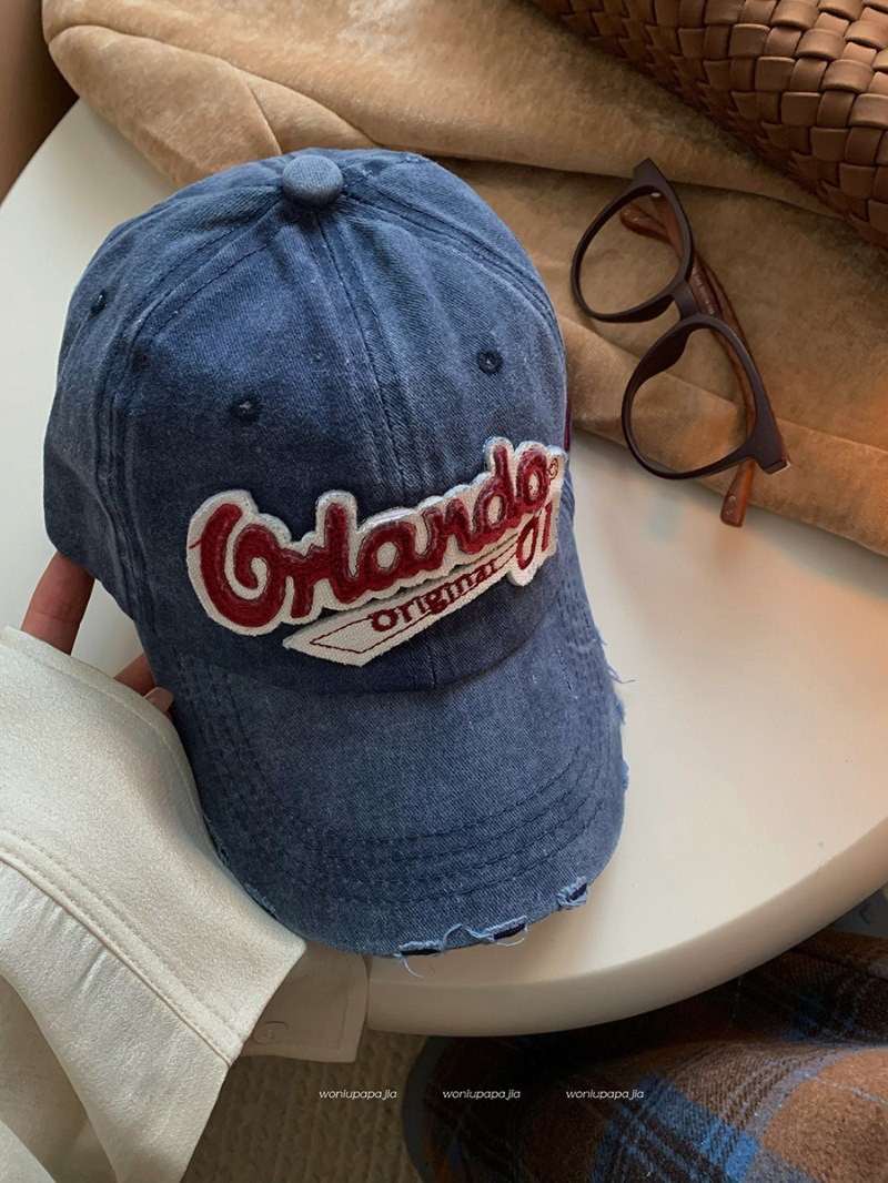 Vintage Washed Denim Baseball Cap - Oversized Fit & Face-Framing Brim ...