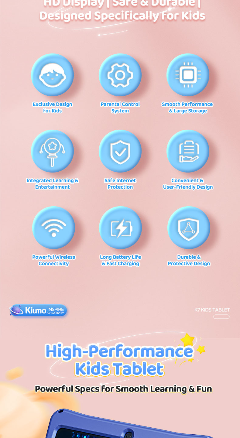 Kiumo Learning Tablet Android Tablet For Kids Education 7 inch Tablet ...