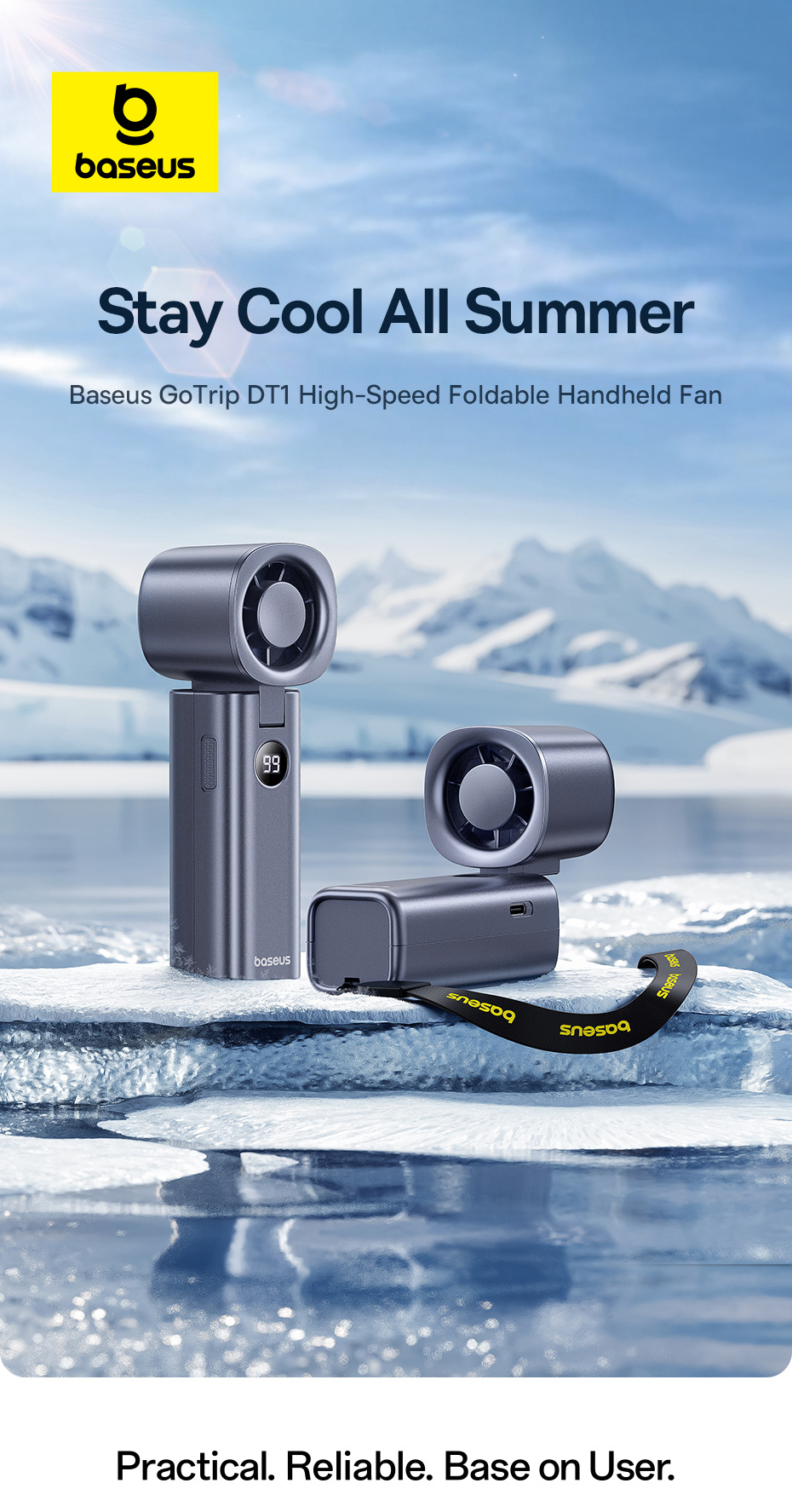 Baseus GoTrip DT1 High-Speed Foldable Handheld Fan Mini and Portable 5 Speeds 4000mAh Capacity ...