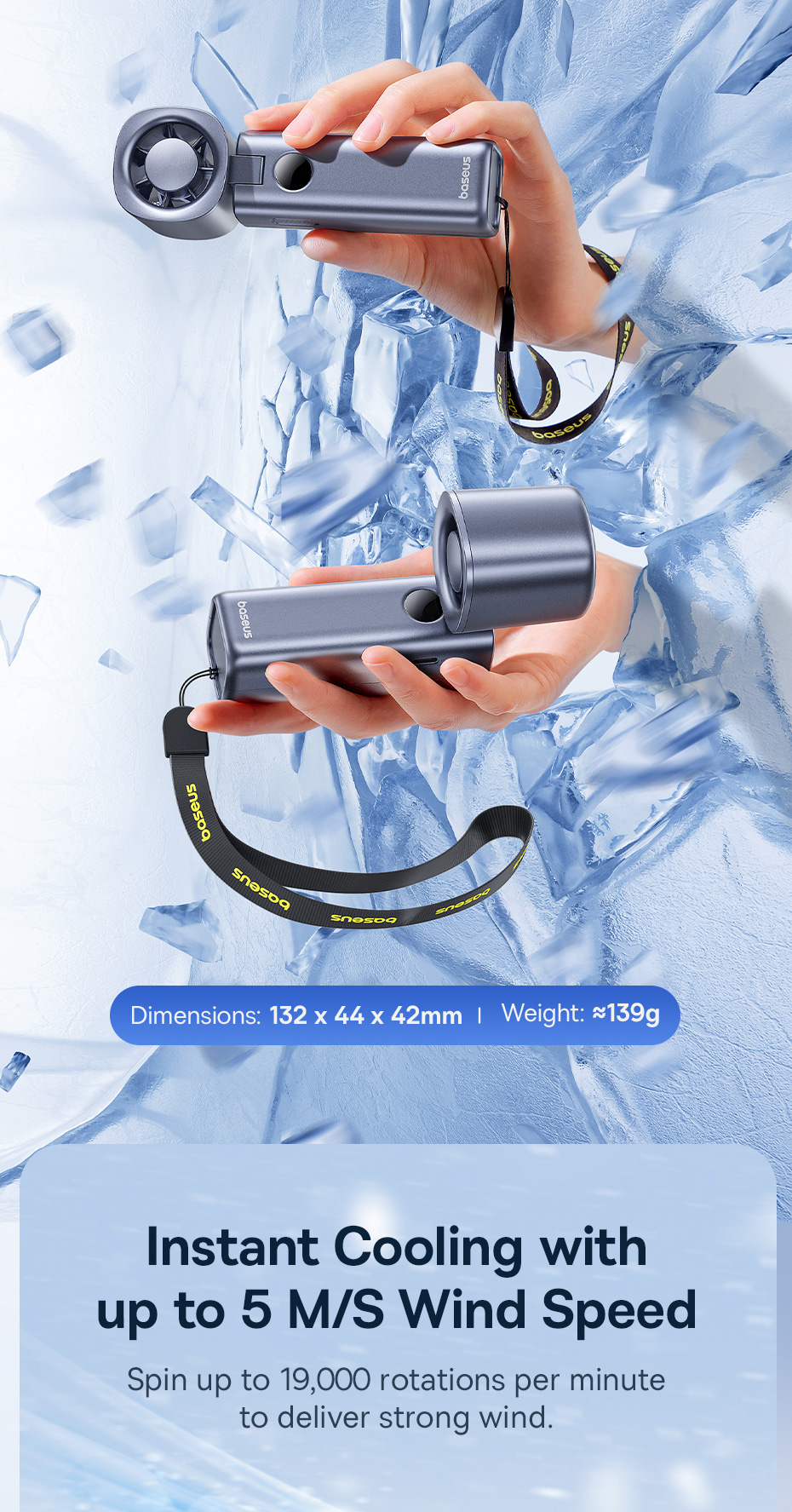 Baseus GoTrip DT1 High-Speed Foldable Handheld Fan Mini and Portable 5 ...
