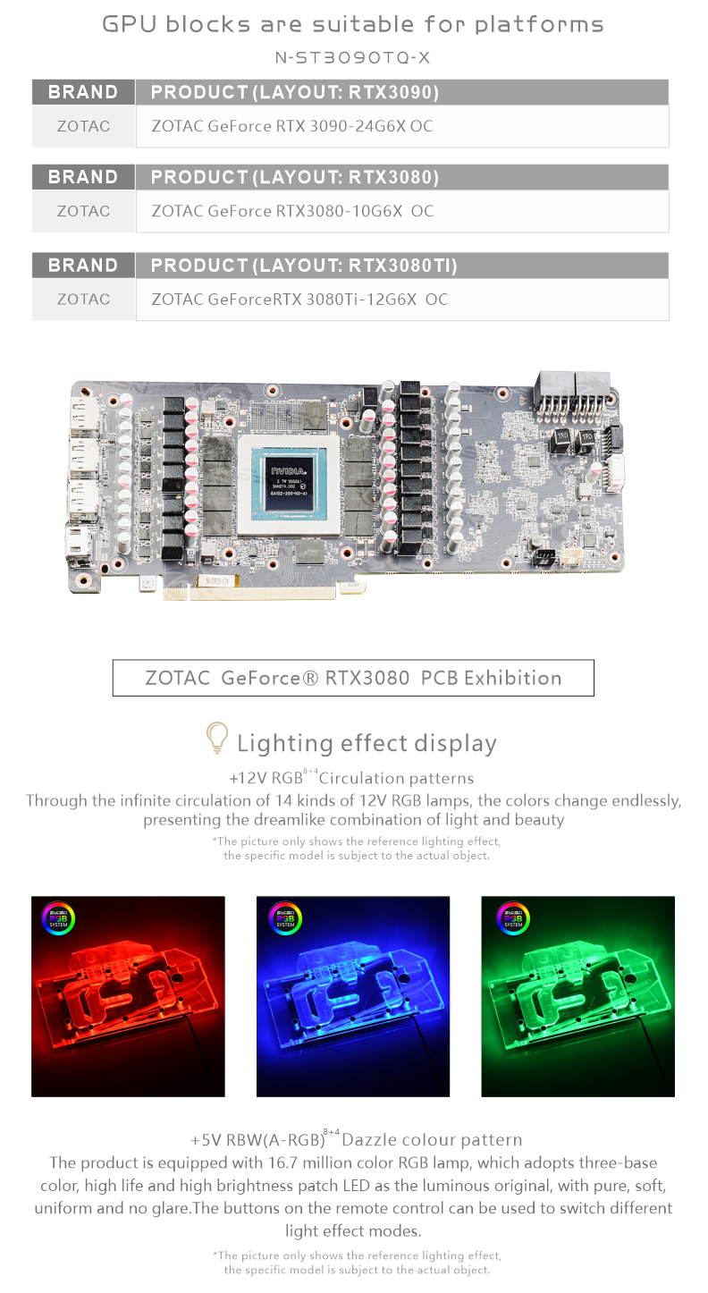 BYKSKI FULL COVERAGE GPU WATER BLOCK FOR ZOTAC RTX 3080-10G6X APOCALYPSE OC (N-ST3090TQ-X ...