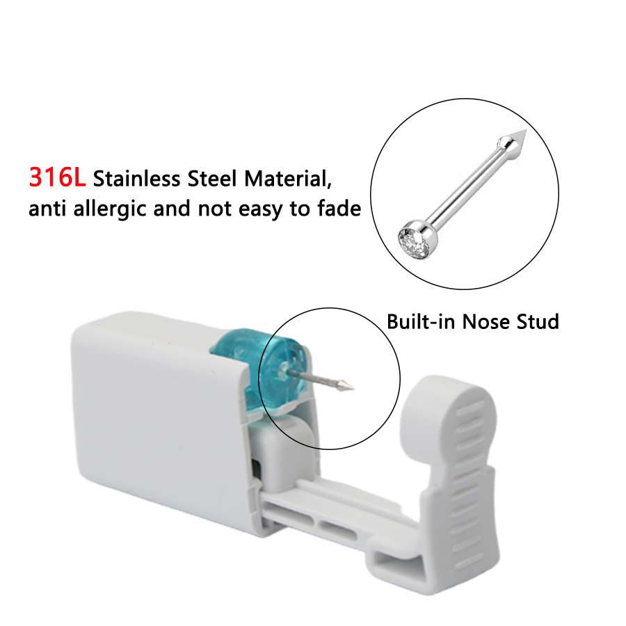 1PC Disposable Nose Piercing Gun Stainless Steel Nose Stud At-Home Self ...