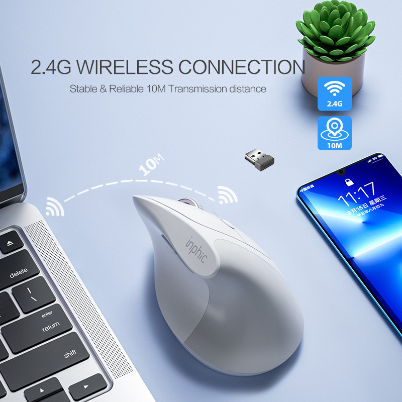 inphic X9 Vertical Wireless Mouse 2400DPI Rechargeable Ergonomic Silent Click Mouse for Laptop ...