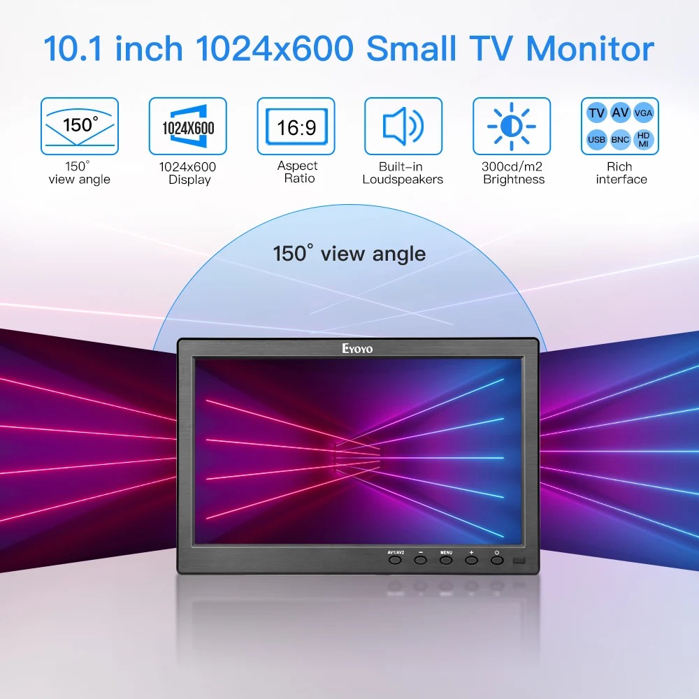 Eyoyo 10" IPS HDMI Monitor Portable Small 1024x600 LCD Screen Display ...
