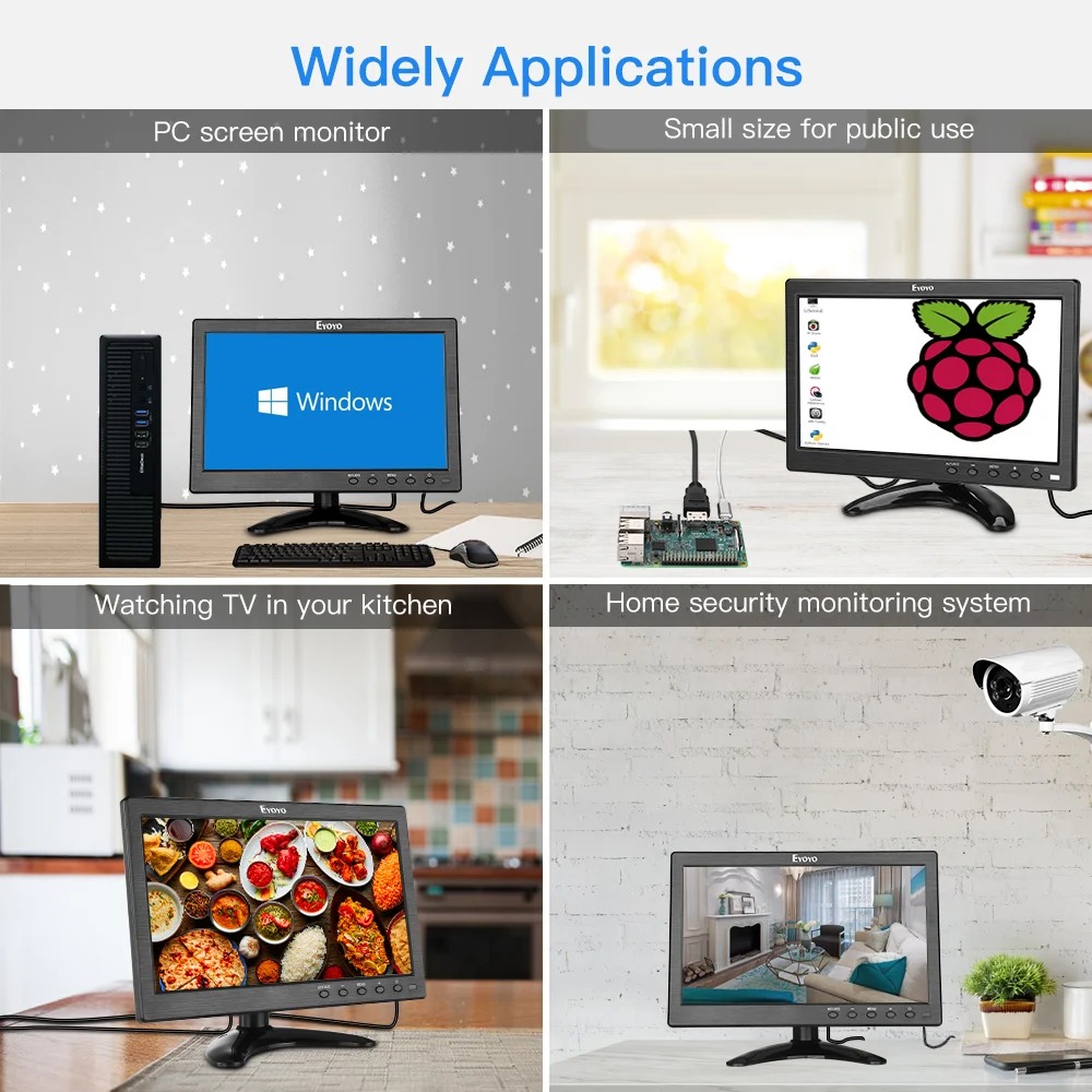 Eyoyo 10 inch Small TV Monitor HDMI Portable Kitchen TV, 1024x600 LCD ...
