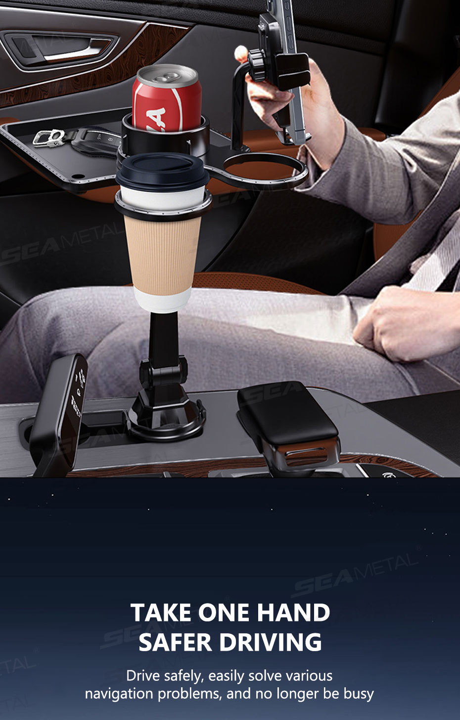 SEAMETAL Car Cup Holder Expander With Tray Phone Holder 360°Adjustable ...