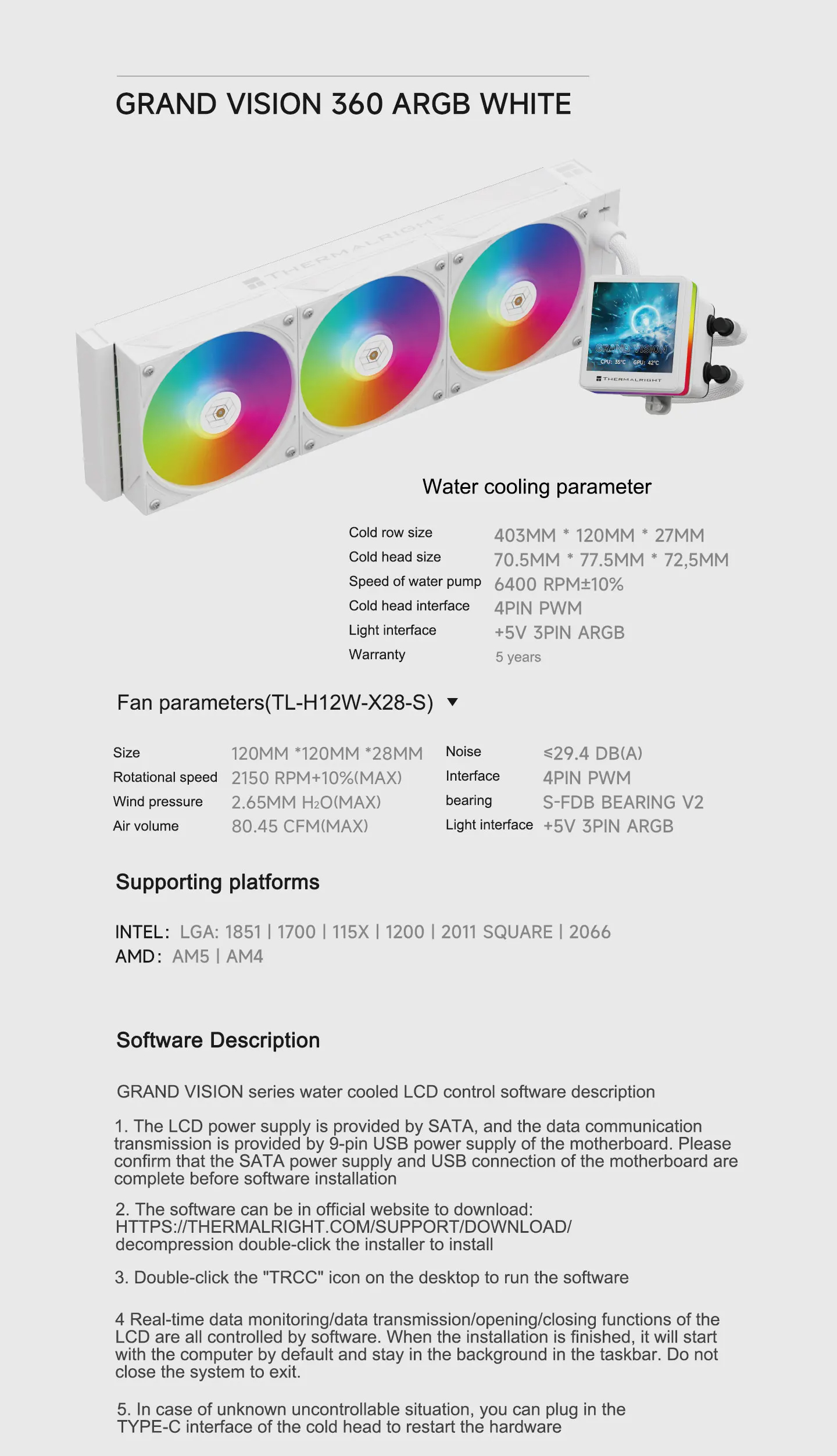 Thermalright GRAND VISION 360 ARGB water cold radiator 3.4 inches LCD ...