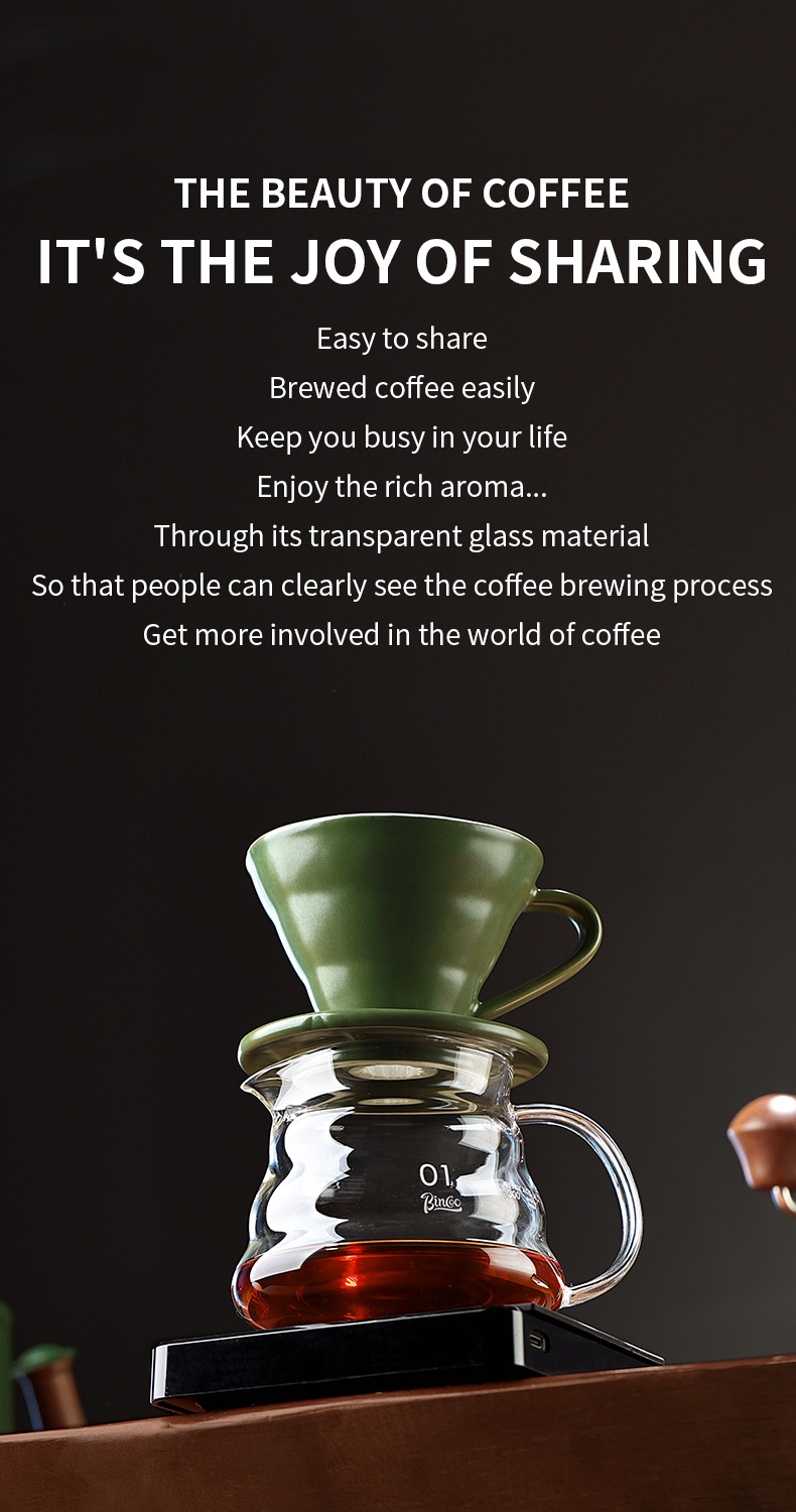 BINCOO Hand Brew Coffee Pot Set V60 Ceramic Filter Cup Glass Sharing ...
