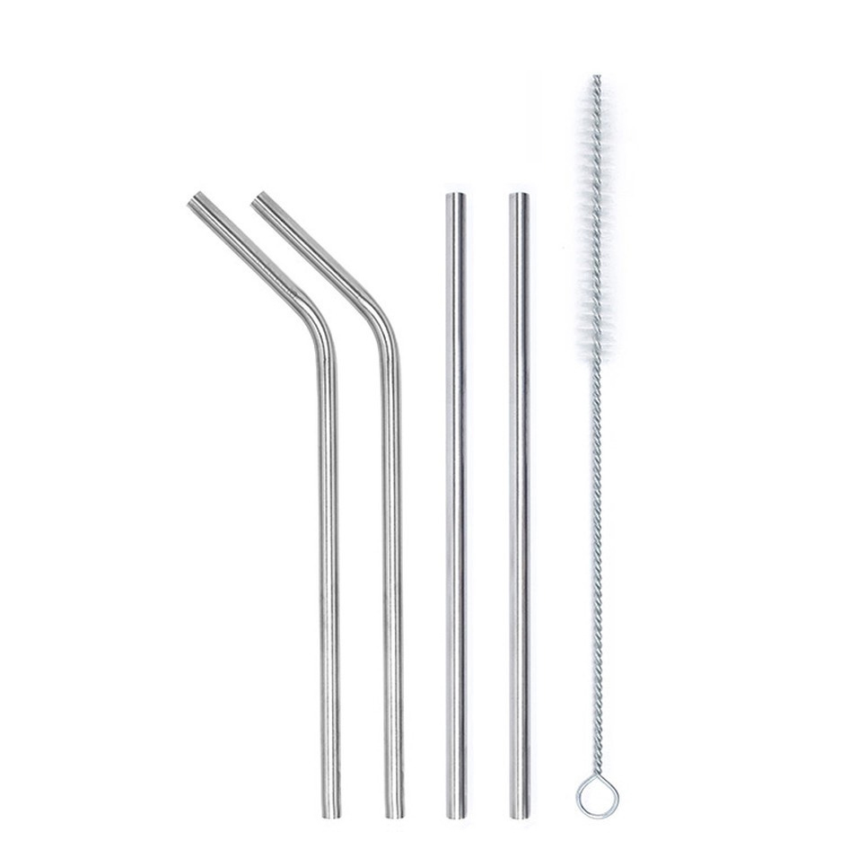 Stainless Steel Straw Set – 5-Piece Reusable Straight and Curved Straws ...