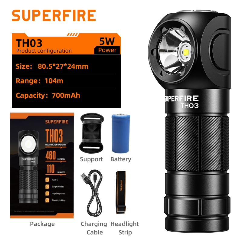 SUPERFIRE TH03 5W Powerful Head Flashlight Rechargeable Headlamp EDC ...