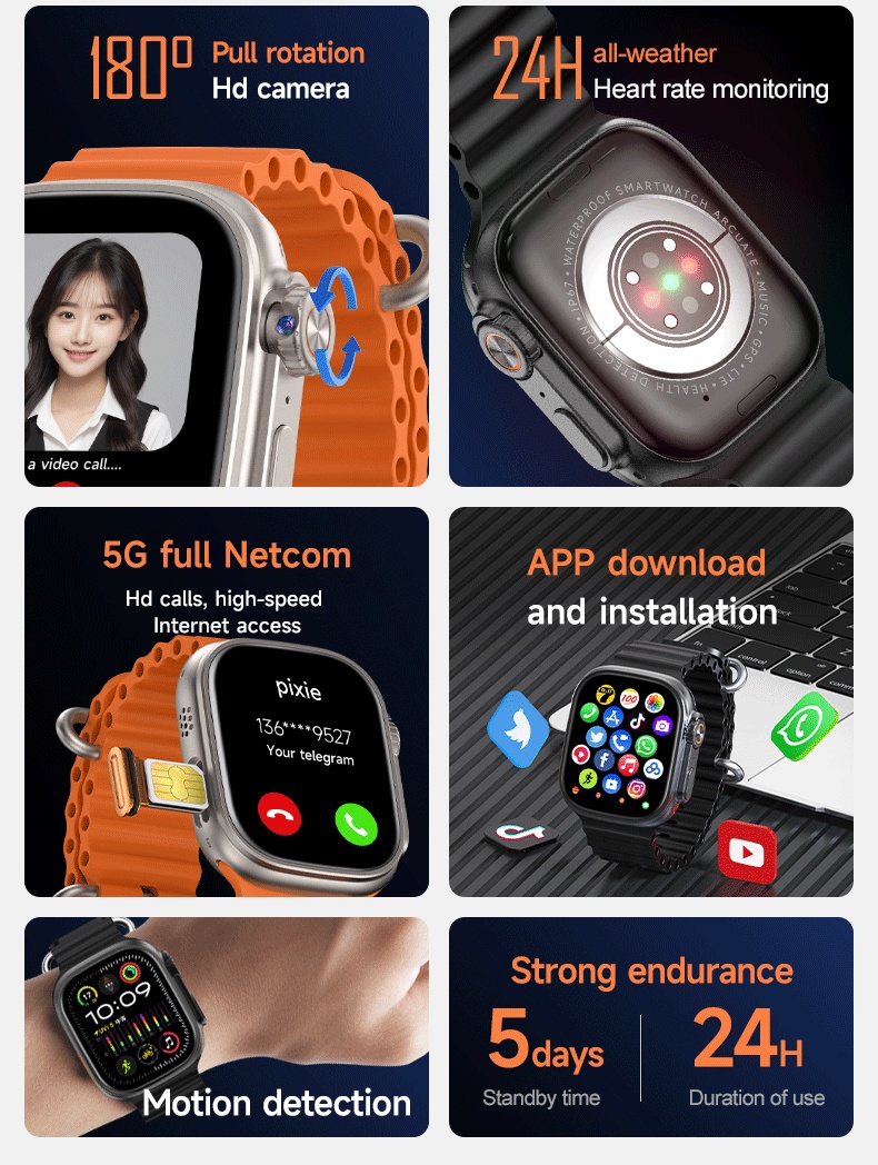 S10 Ultra 4G/5G Sim Smart Watch with SIM card Ultra 4G Dual Camera Video Call GPS Student Heart ...