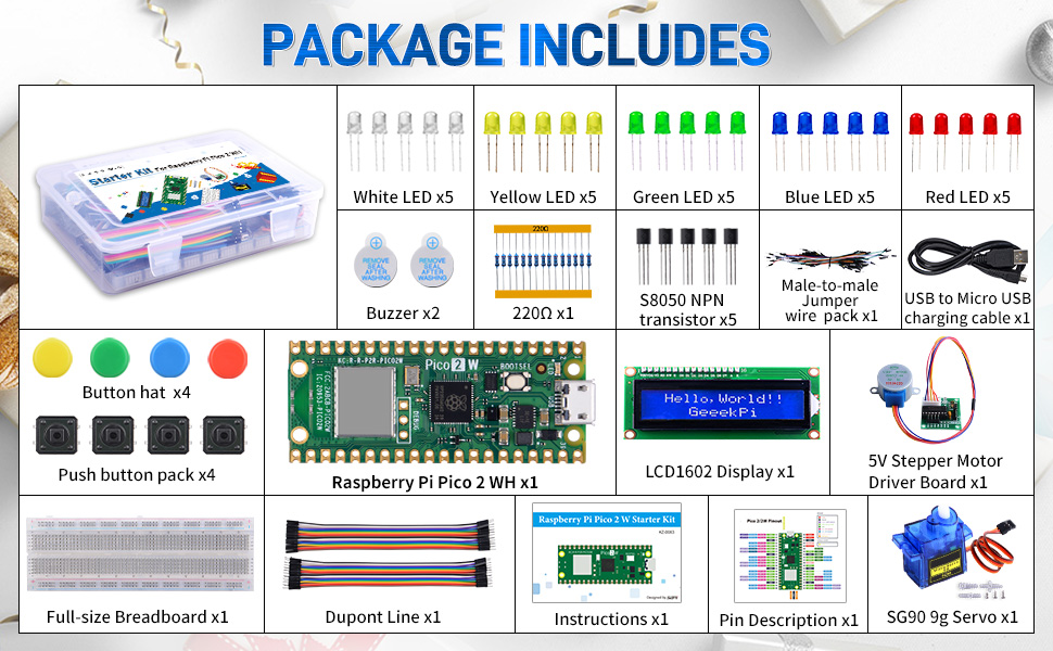 52Pi Raspberry Pi Pico 2 WH Starter Kit Programming Experiment ...