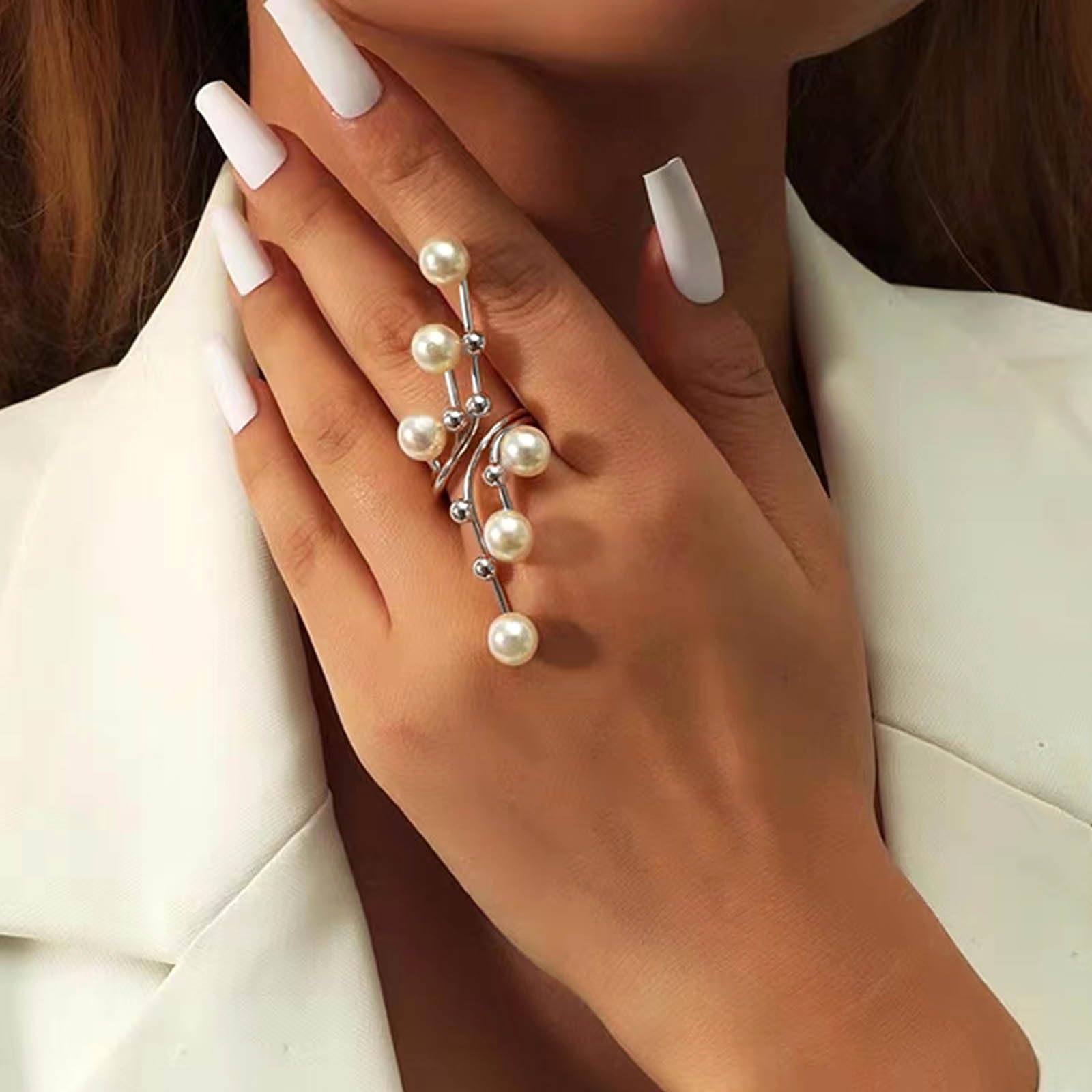 Adjustable Fake Pearl Brooch, Gold/Silver Ring Jewelry for Women ...