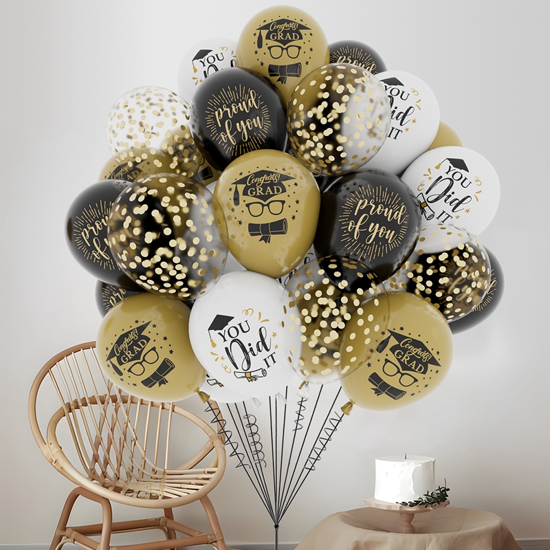 Blue Gold Graduation Balloon Set Latex Black Golden Congratulations ...