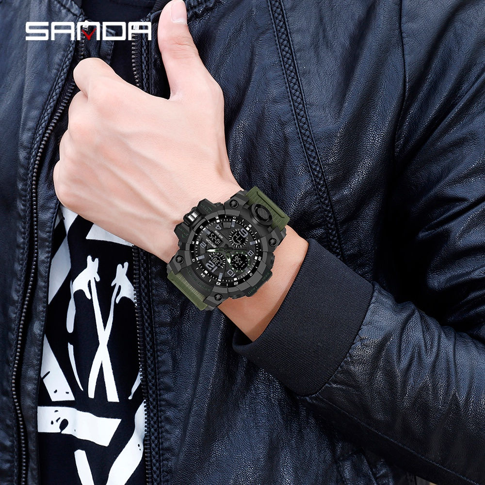 SANDA Pro Series Field Watch, NATO Strap Dual Display Waterproof ...