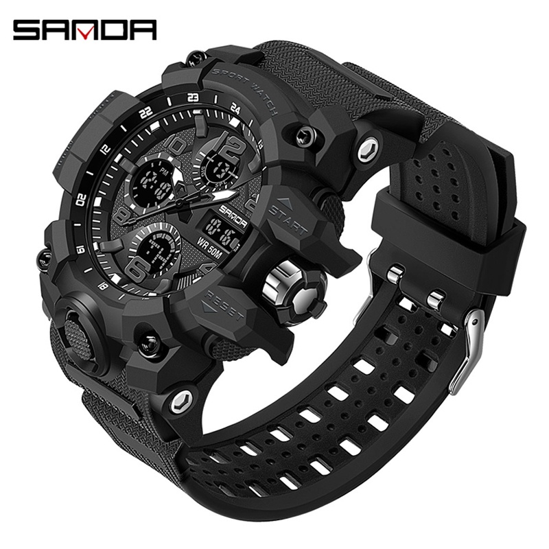 SANDA Pro Series Field Watch, NATO Strap Dual Display Waterproof ...