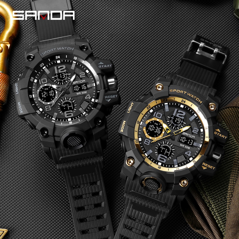 SANDA Pro Series Field Watch, NATO Strap Dual Display Waterproof ...