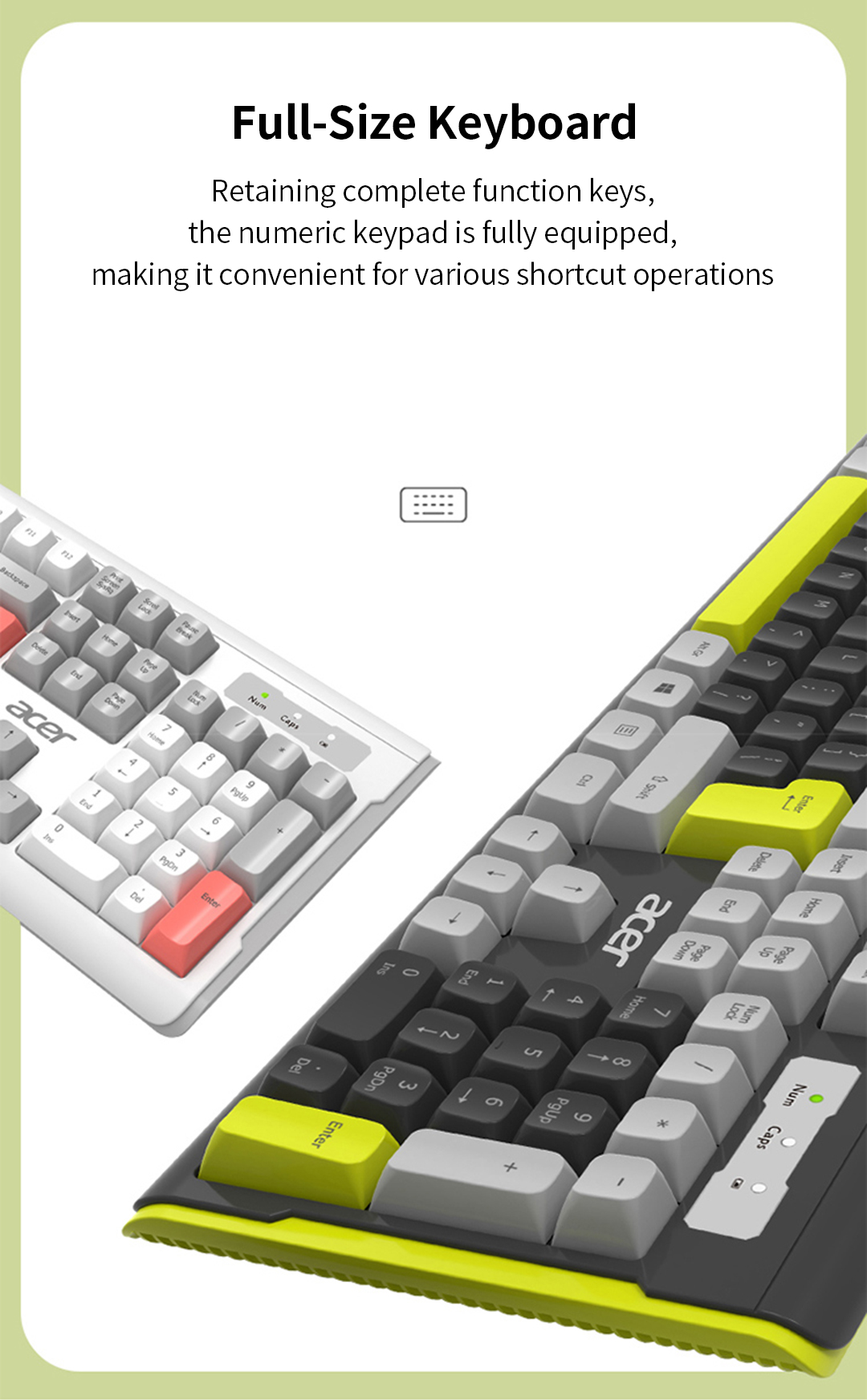 Acer OKB0A0 Plus Wired Keyboard Silent Full Layout USB Plug-and-Play ...