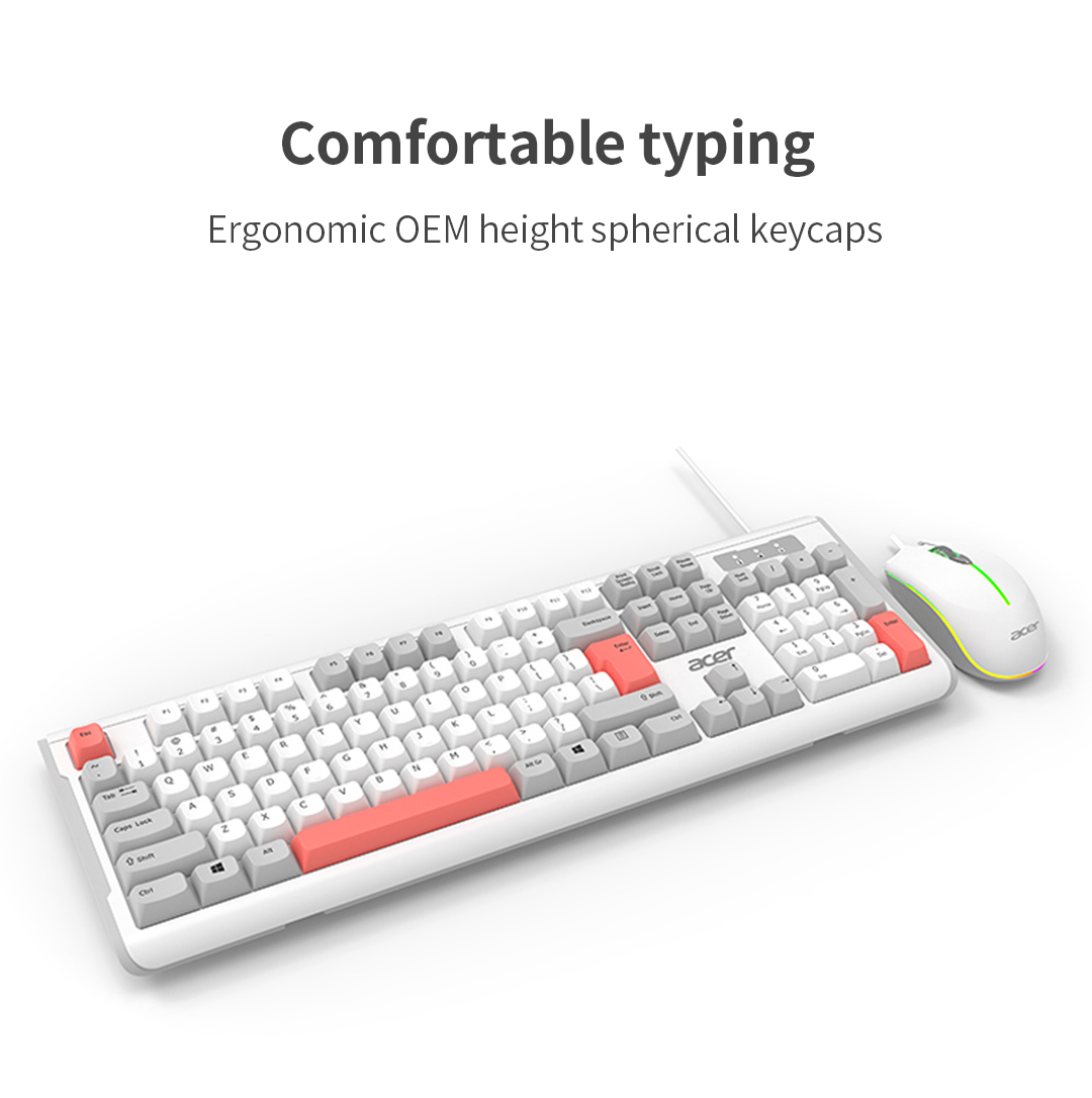 Acer OKB0A0 Plus Wired Keyboard Low-Noise Full Layout USB Plug and Play ...