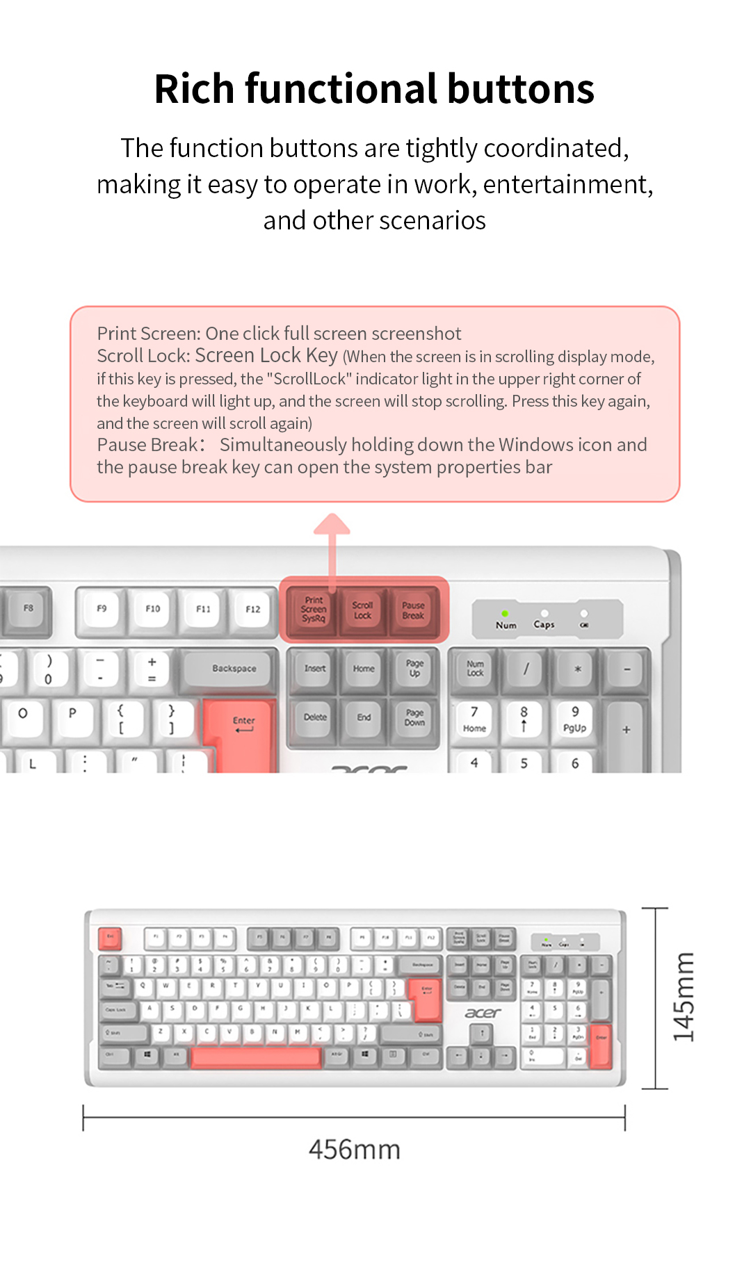 Acer OKB0A0 Plus Wired Keyboard Low-Noise Full Layout USB Plug and Play ...