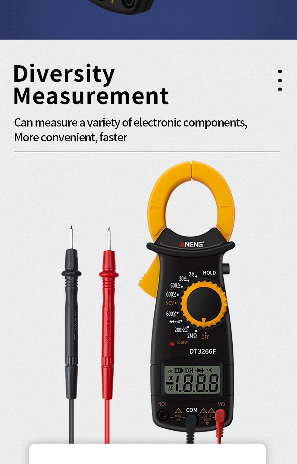 ANENG DT3266F Mini Digital Clamp Multimeter, AC/DC Voltage, Amperage ...