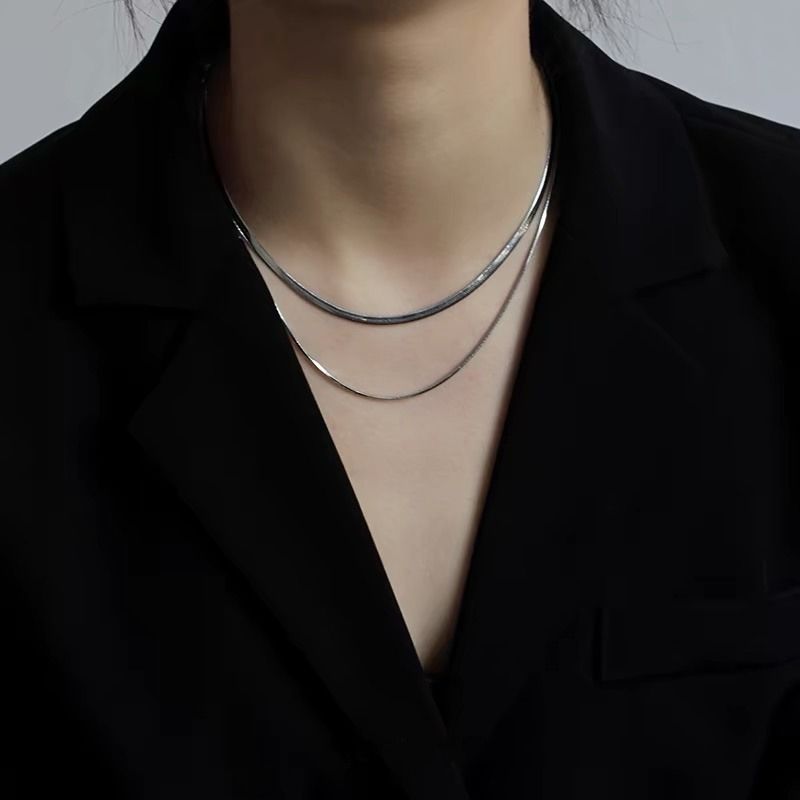 Unisex Titanium Double Chain Necklace Korean Hip Hop Jewelry Silver No ...
