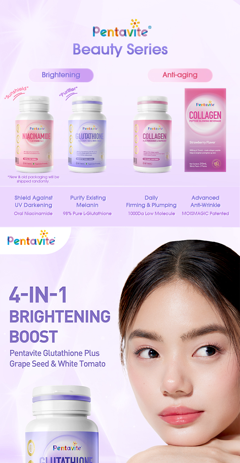 Pentavite Glutathione & Collagen Combo (30 Tablets) - Skin Brightening ...