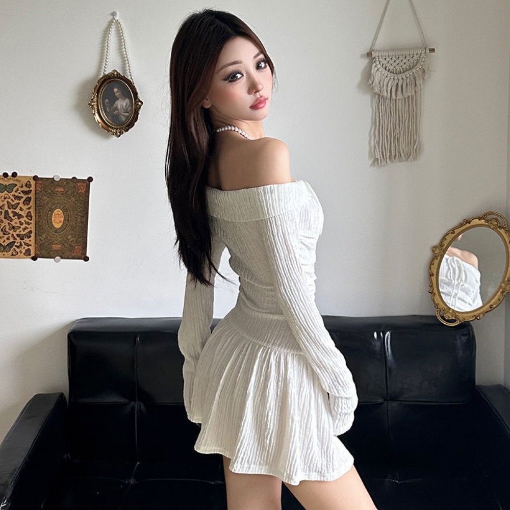 Alisa.Sonya French Style Elegant Pleated Dress for Women Off Shoulder ...