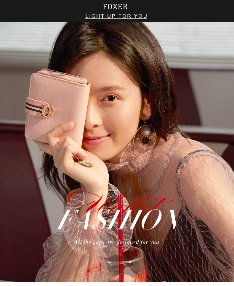 FOXER Cowhide Wallet Short Wallet Credit Card Holder Women's Wallet ...