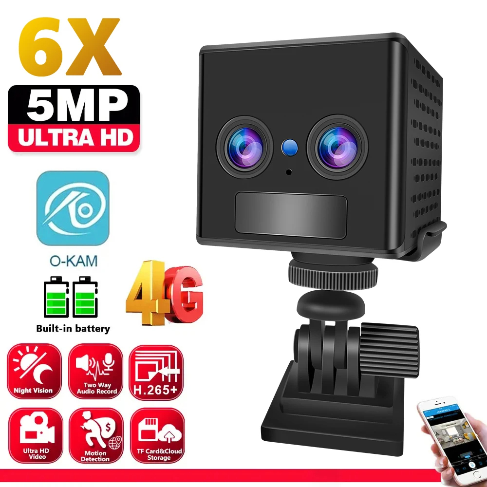 4K Dual Lens CCTV Camera HD 4G SIM Card Mini Camera 5MP 3000mAh Battery ...