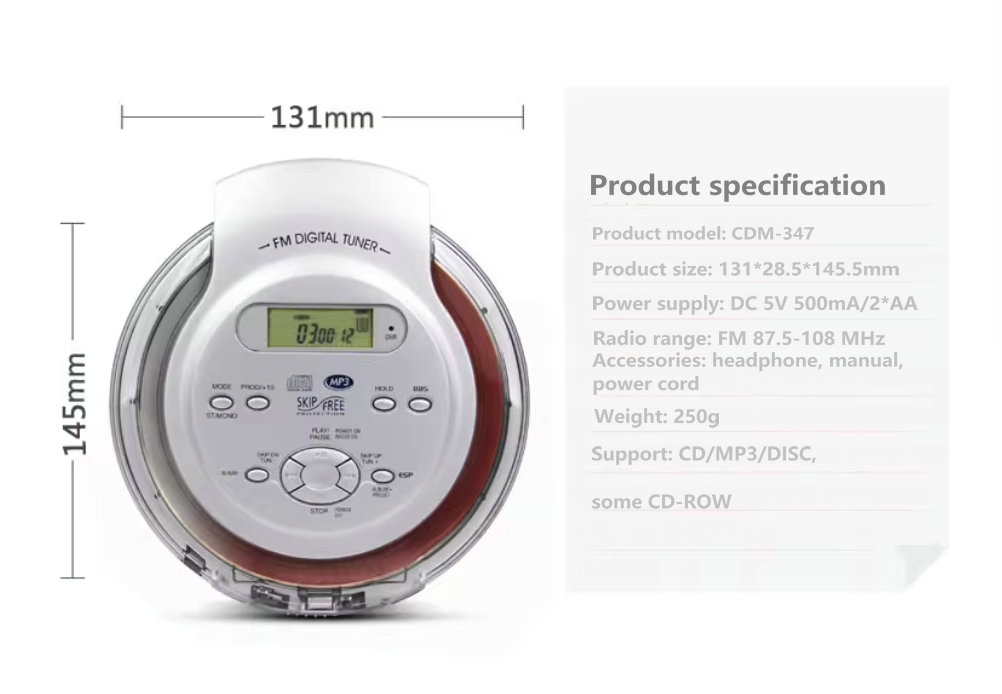 Audiologic CDM-347 Portable CD Player Walkman CD Player Support English ...