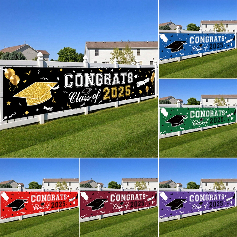【2025】Multiple Color Congratulation Graduates Backdrop Black Gold ...