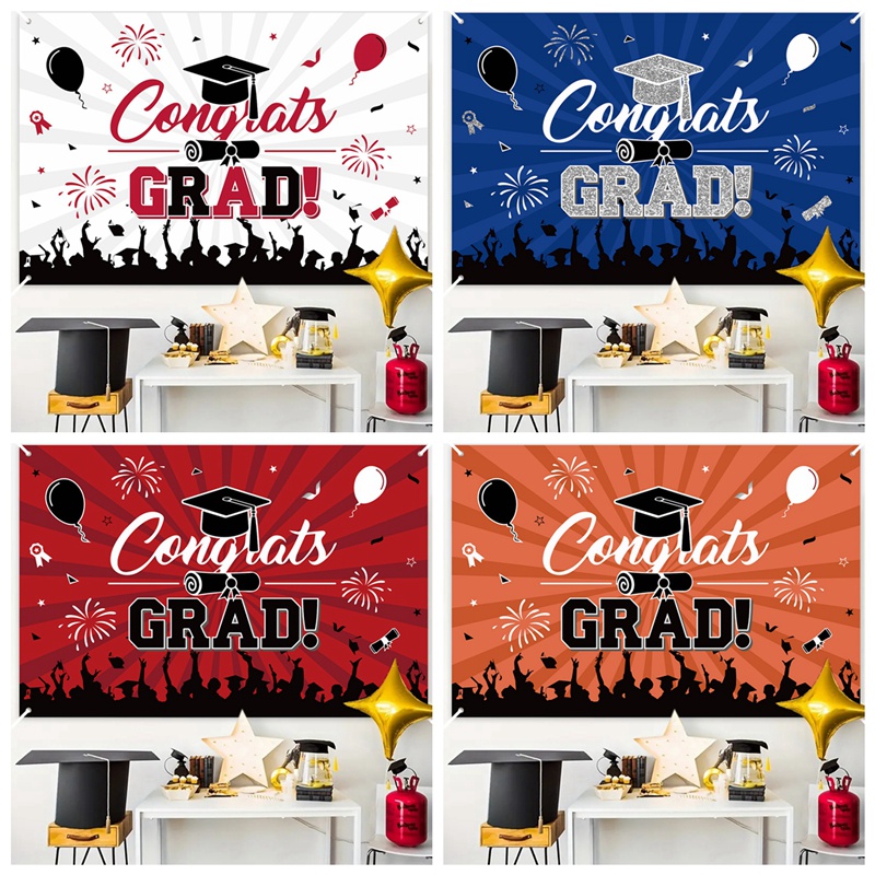 【2025】Multiple Color Congratulation Graduates Backdrop Black Gold ...