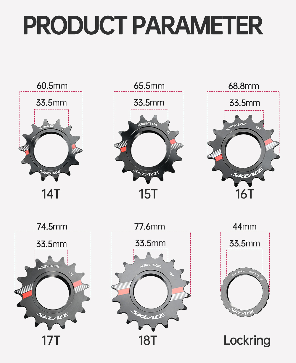 SKEACE Fixed Gear Single Speed Bike Cog 14T/15T/16T/17T/18T Lightweight ...