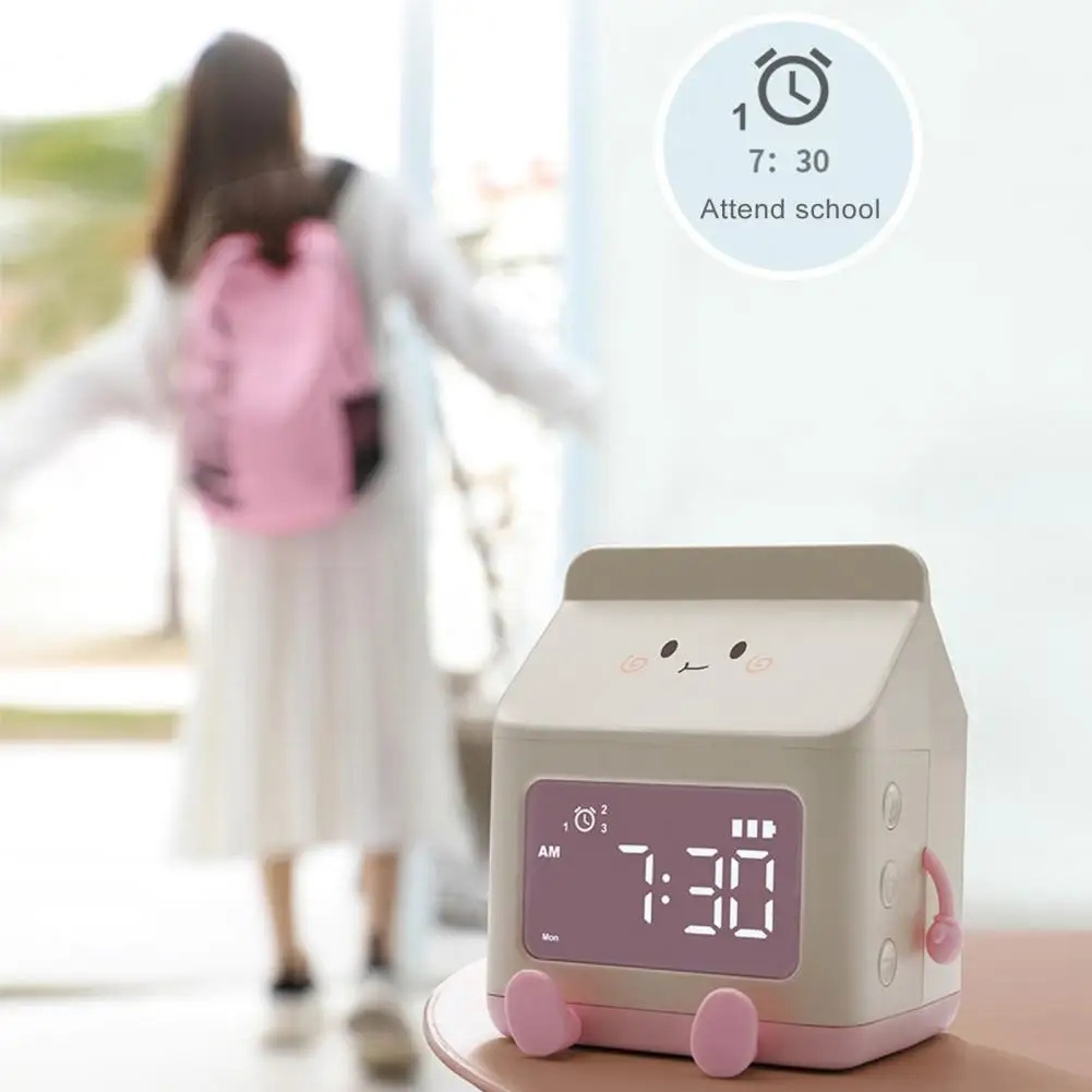 Creative Milk Box Alarm Clock Kids Cute Digital Clock Multi Function ...