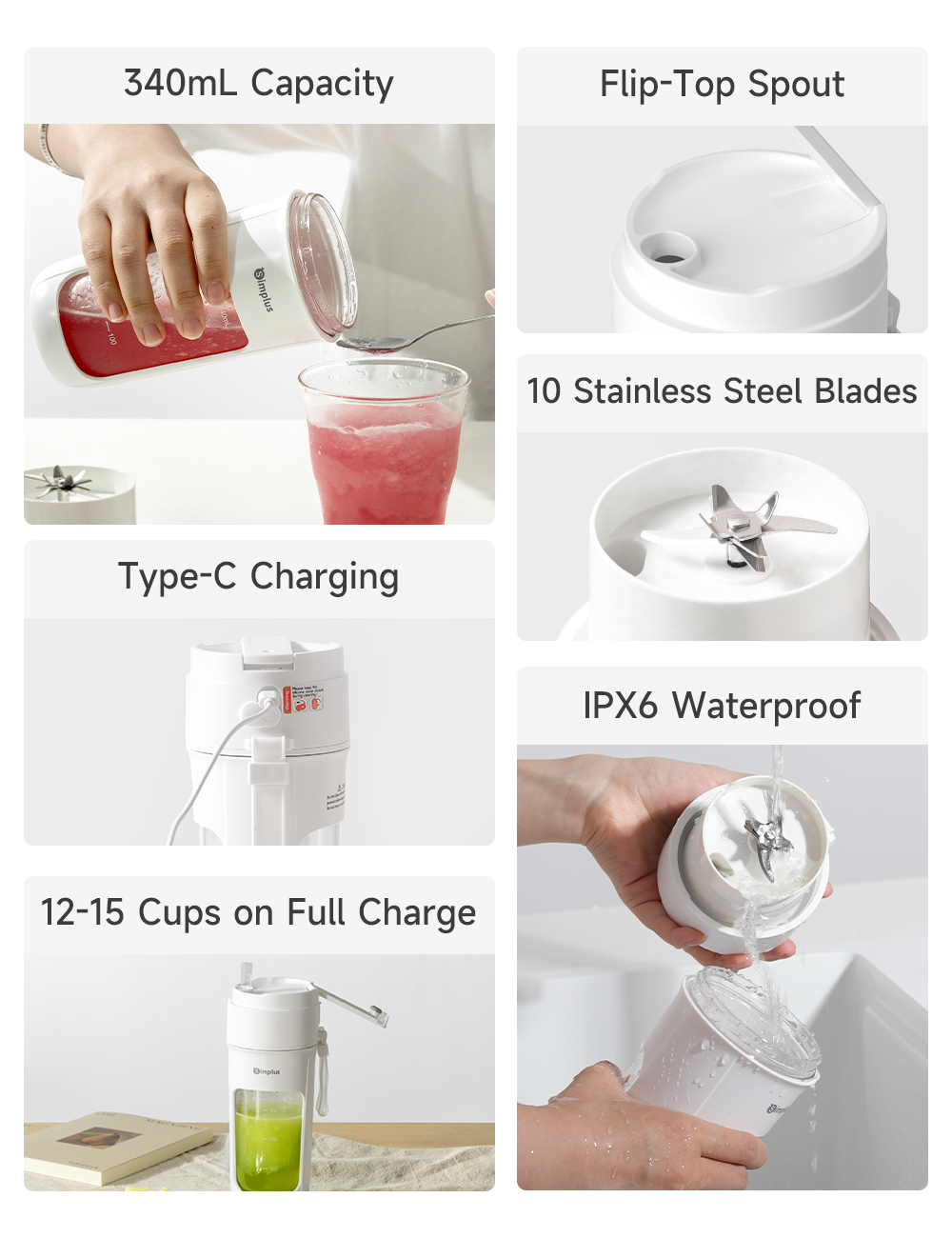 Simplus Juicer Wireless Portable Direct Drink Cup丨340mL Capacity丨 ...