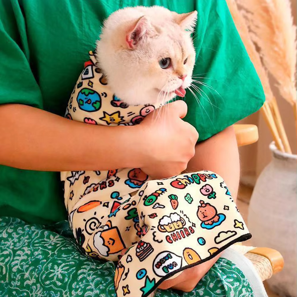 Cat Grooming Wrap Self-Adherent Cat Restraint Wrap Anti-Escape Cat Swaddle Burrito Wrap for Nail ...