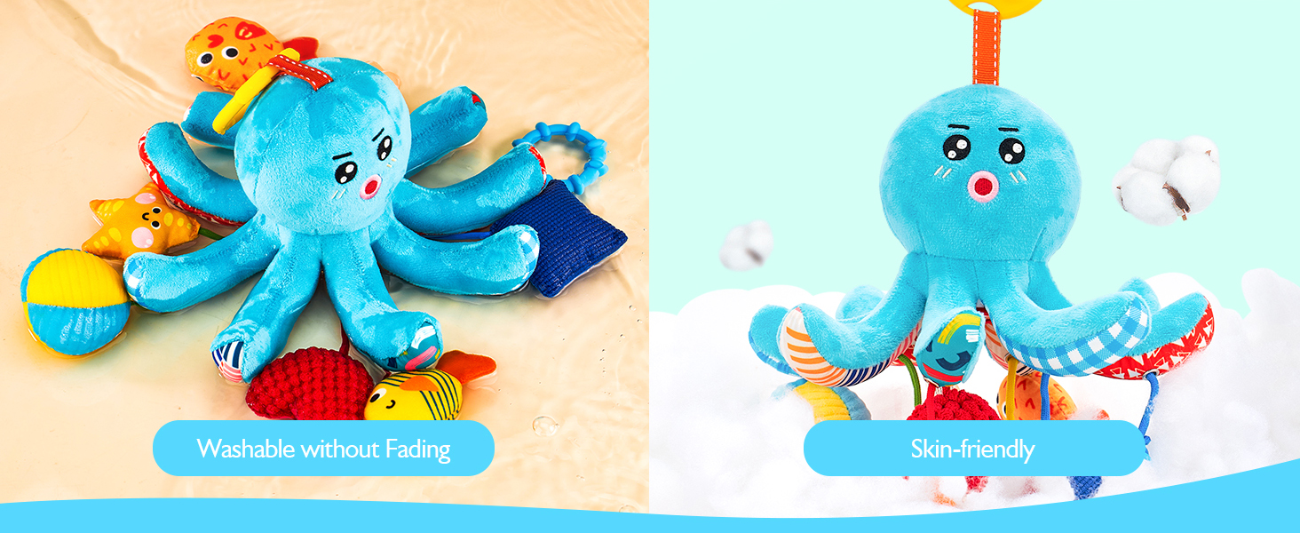 Dimoarch Baby Toys 0-6 Months Octopus Toy with Pulling Rattle ...