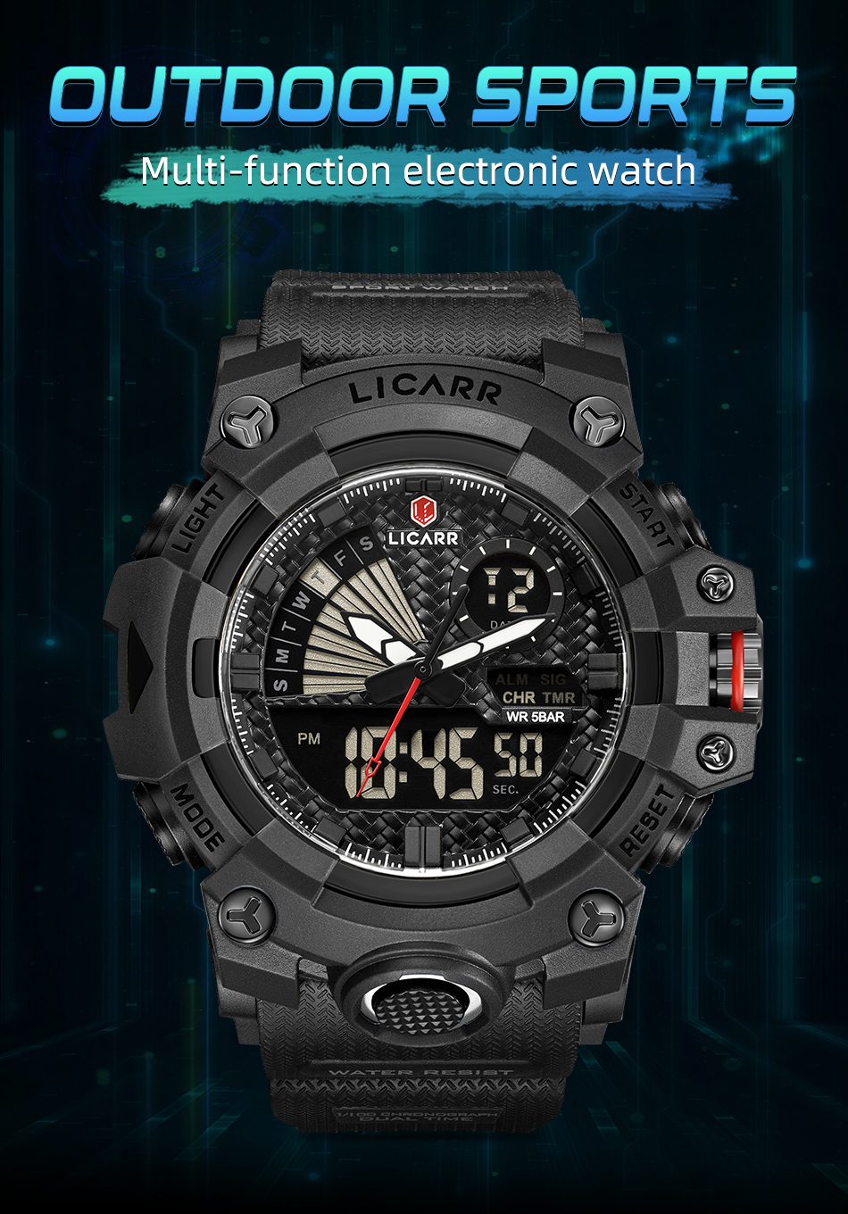 LICARR Original Fashion Brand Dual Display Sports Waterproof Casual Men ...