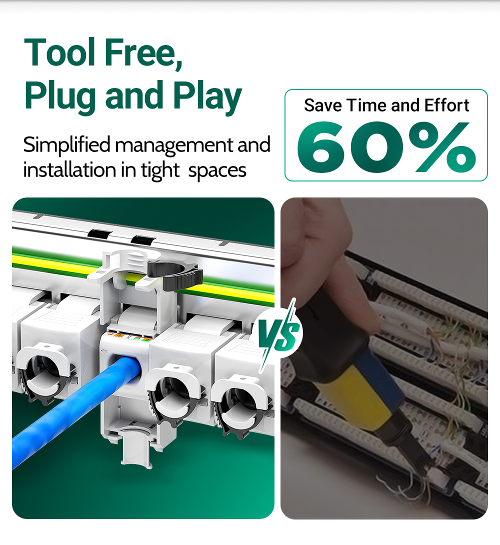 AMPCOM 1U 24-Port Keystone Patch Panel, UTP/STP Rack Mount w/ Rear ...
