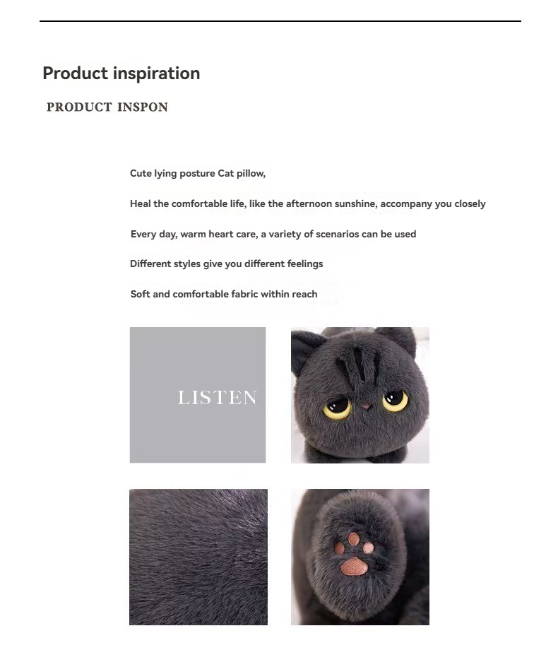 猫娃娃 black cat pillow Cartoon Creative Long Strip Lying Posture Cat Doll ...