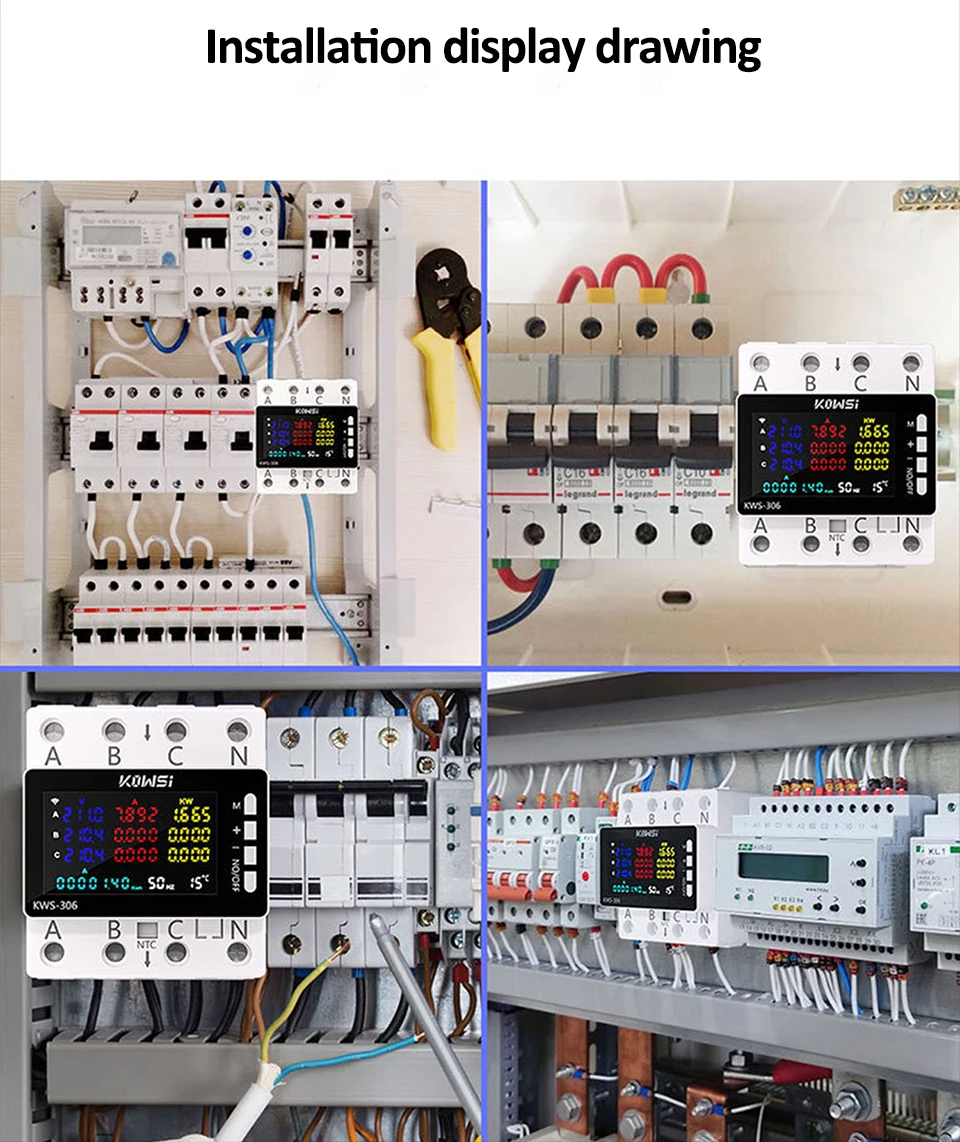 KWS-306 Power Meter 3 Phase 4 Wire Color Screen Multi-function AC 85 ...