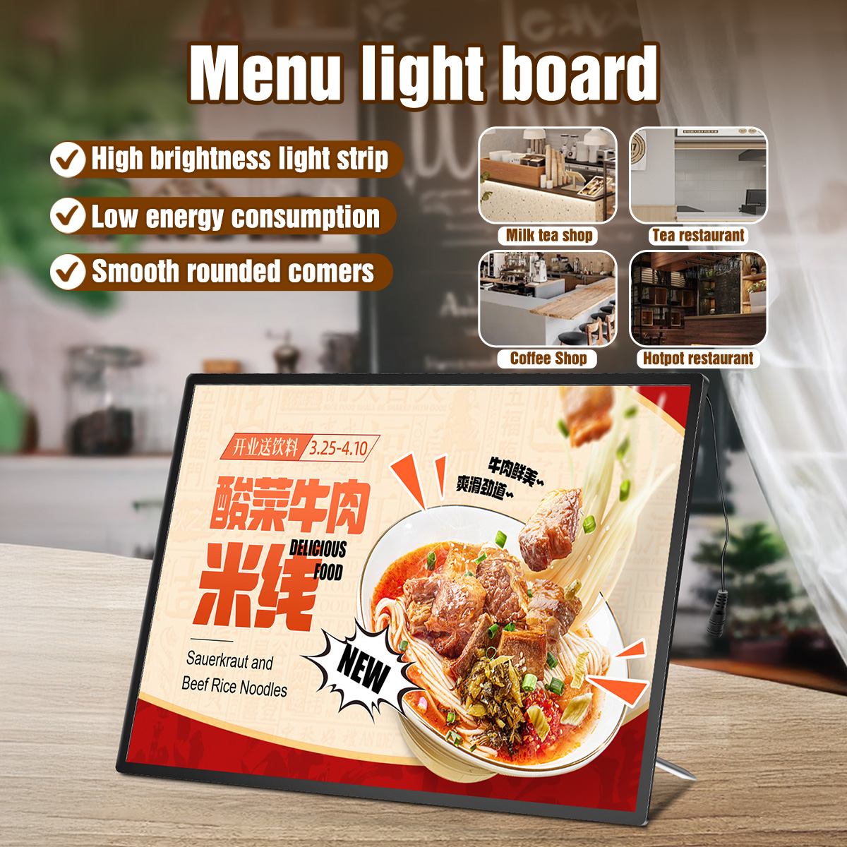 LED Menu Board A3 | Table LED Lightbox Menu | Countertop Wall Mount LED ...