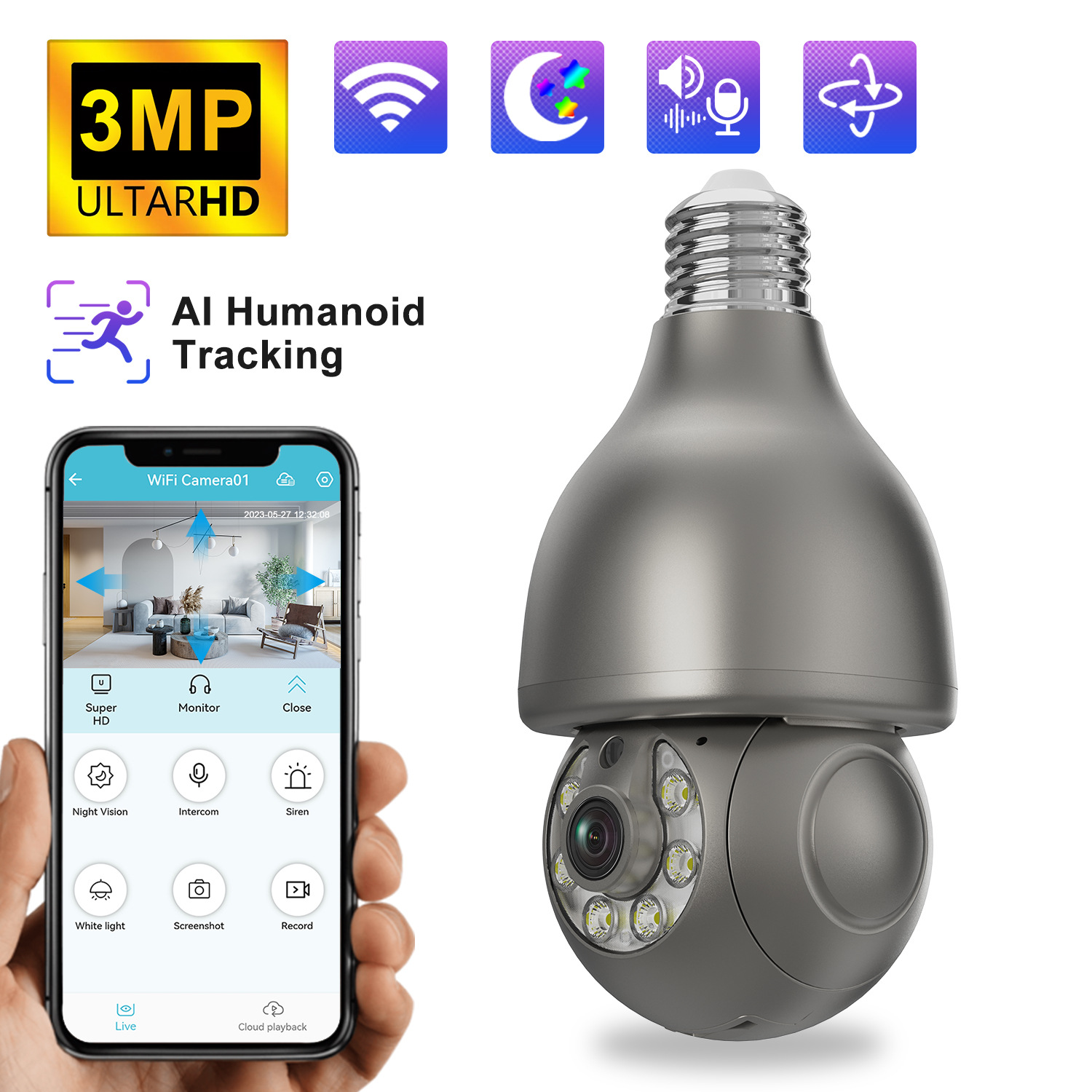 CCTV bulb camera 1080P panoramic WiFi camera Bulb cameras IR Night ...