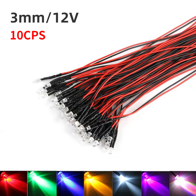 10pcs/set 3MM LED Light Pre Wired 12V Lamp Bulb Emitting Diodes Yellow ...