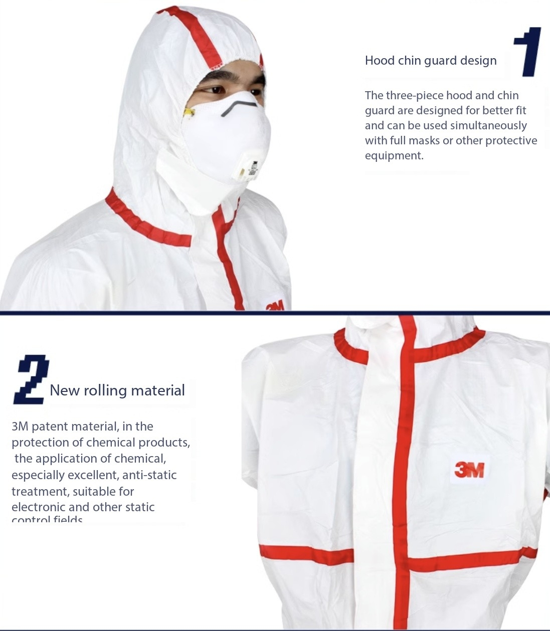 1PCS 3M 4565 Hooded Coverall,White/Red,Elastic Dust-proof, chemical ...