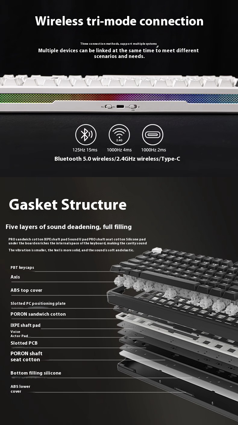 EPOMAKER TH85 Wireless Mechanical Keyboard 75% Hot swappable RGB GASKET Custom Gaming Keyboard ...